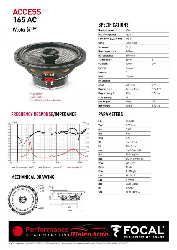 Loa Focal 165 AC - 2 Way đồng trục, 6.5", 60W RMS, DFS