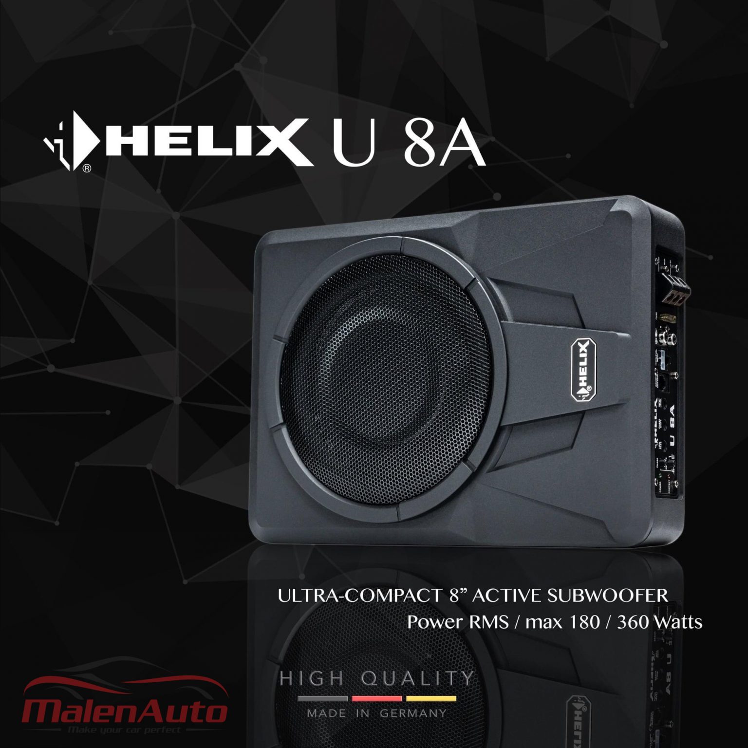 Sub gầm ghế Helix U8A - Tích hợp Amp Class AB, công suất 180W RMS