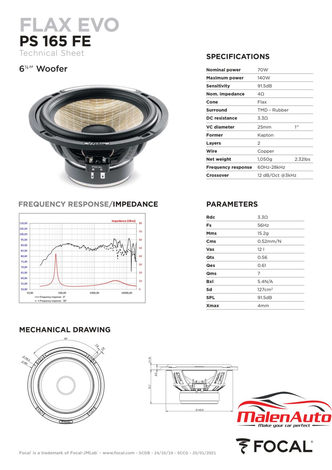 Loa Focal Flax Evo PS165FE 2 way, Flax Cone âm thanh tự nhiên, 70W